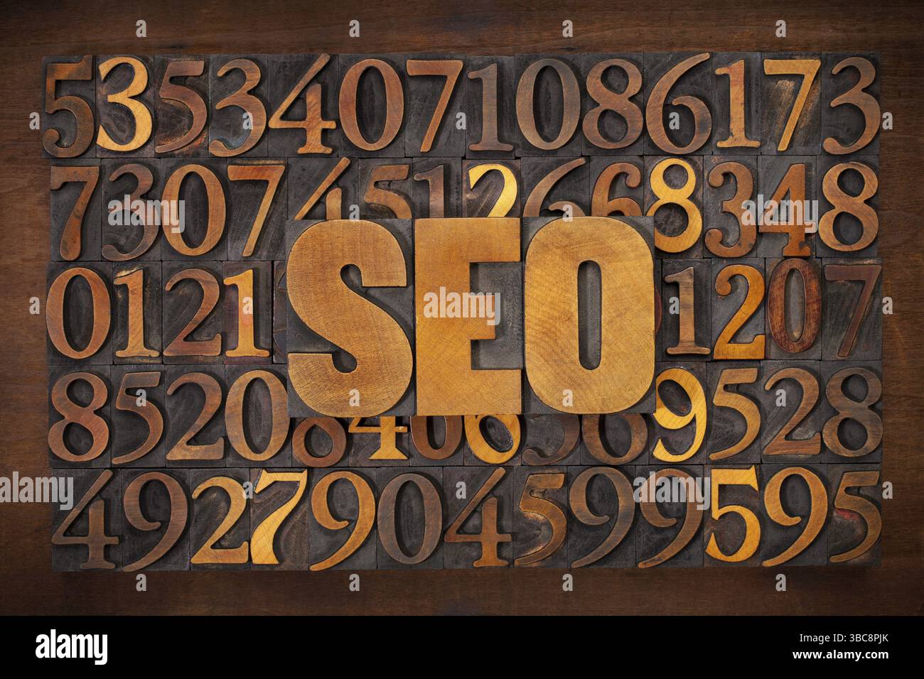 SEO (search engine optimization) acronym - letterpress wood type text ...