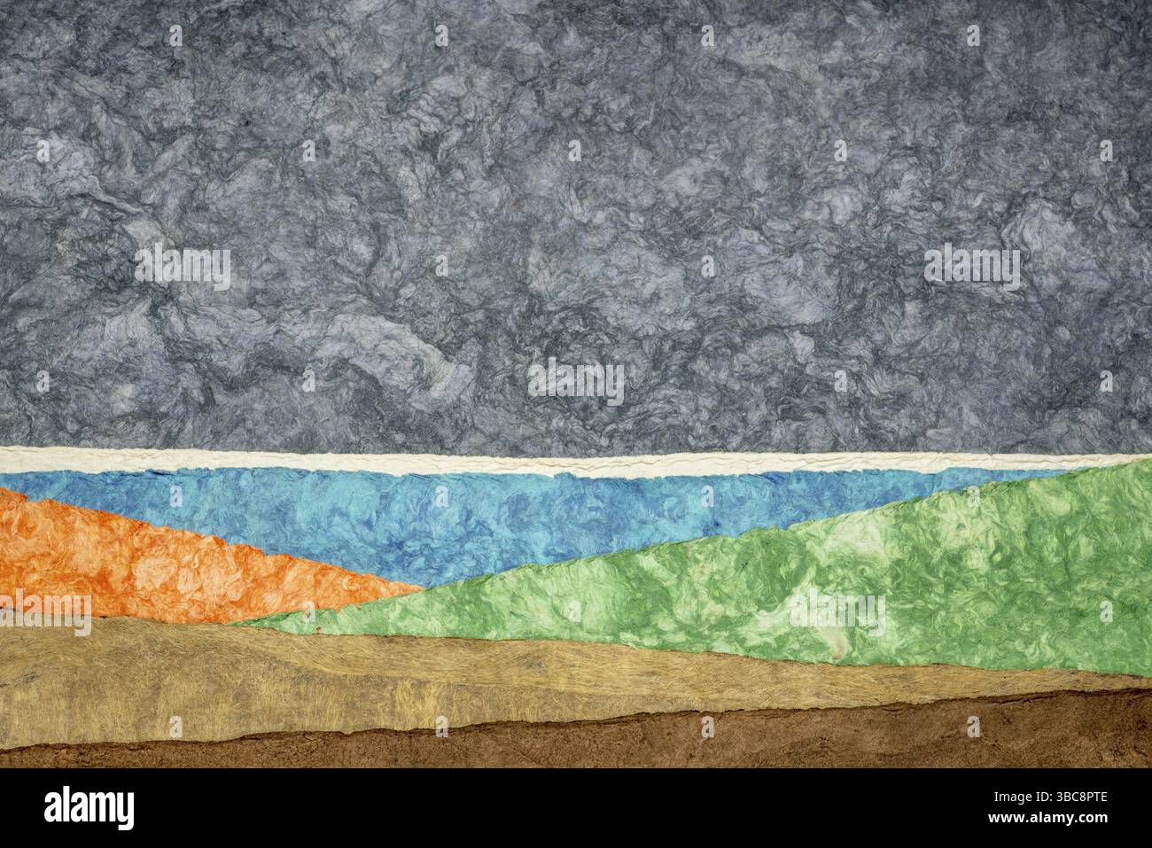 Abstract landscape created with amate bark papers handmade in Mexico ...