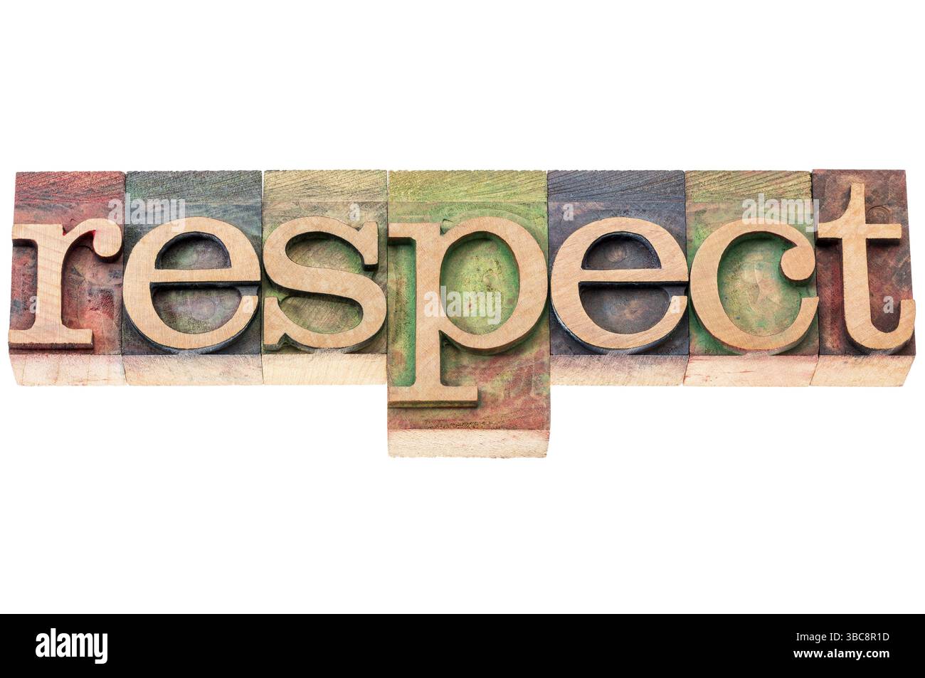 Respect word typography - isolated text in letterpress wood type blocks ...