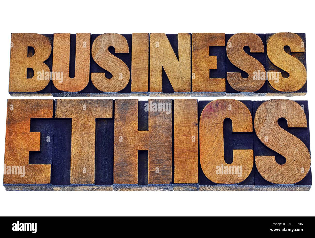Business ethics - isolated text in letterpress wood type printing ...