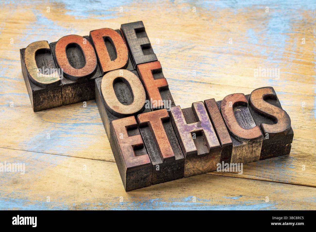 Code of ethics banner - word abstract in letterpress wood type printing ...
