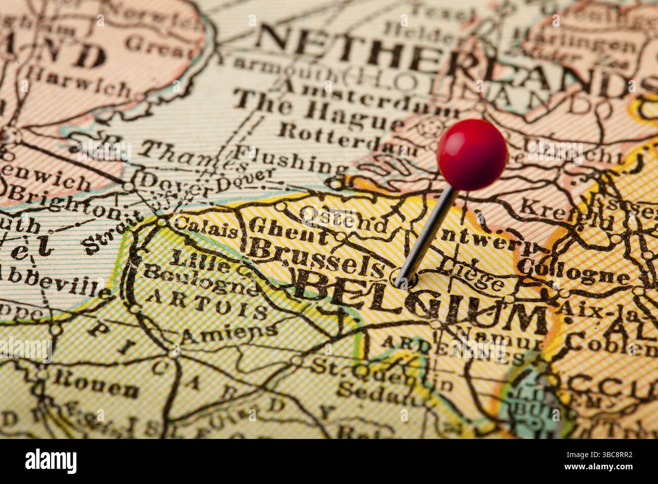 Belgium and Brussels (European Union Center) on vintage 1920s map with ...