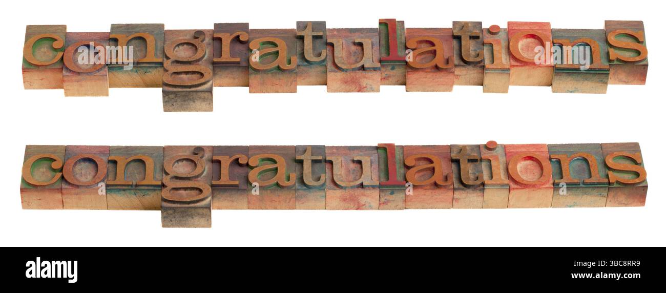 Congratulations - word in vintage wooden letterpress printing blocks ...