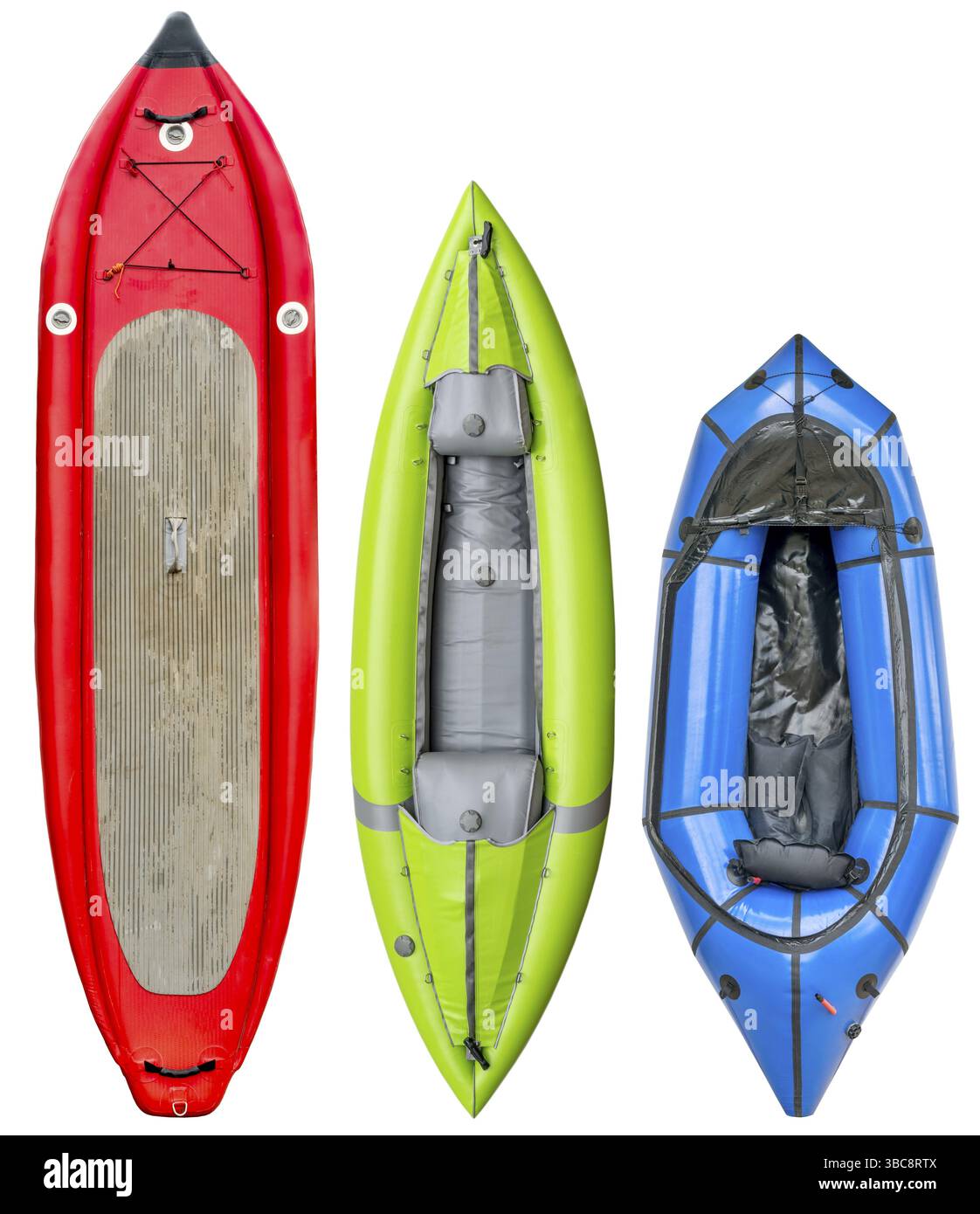 Whitewater inflatable stand up paddleboard, kayak and packraft isolated ...