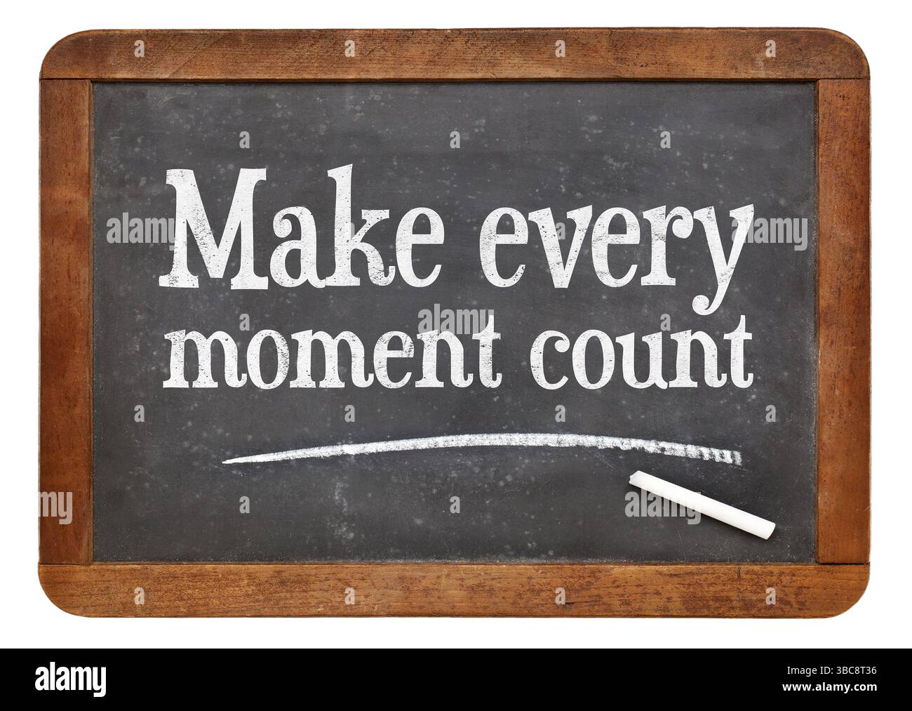 Make every moment count - white chalk text on a vintage slate ...