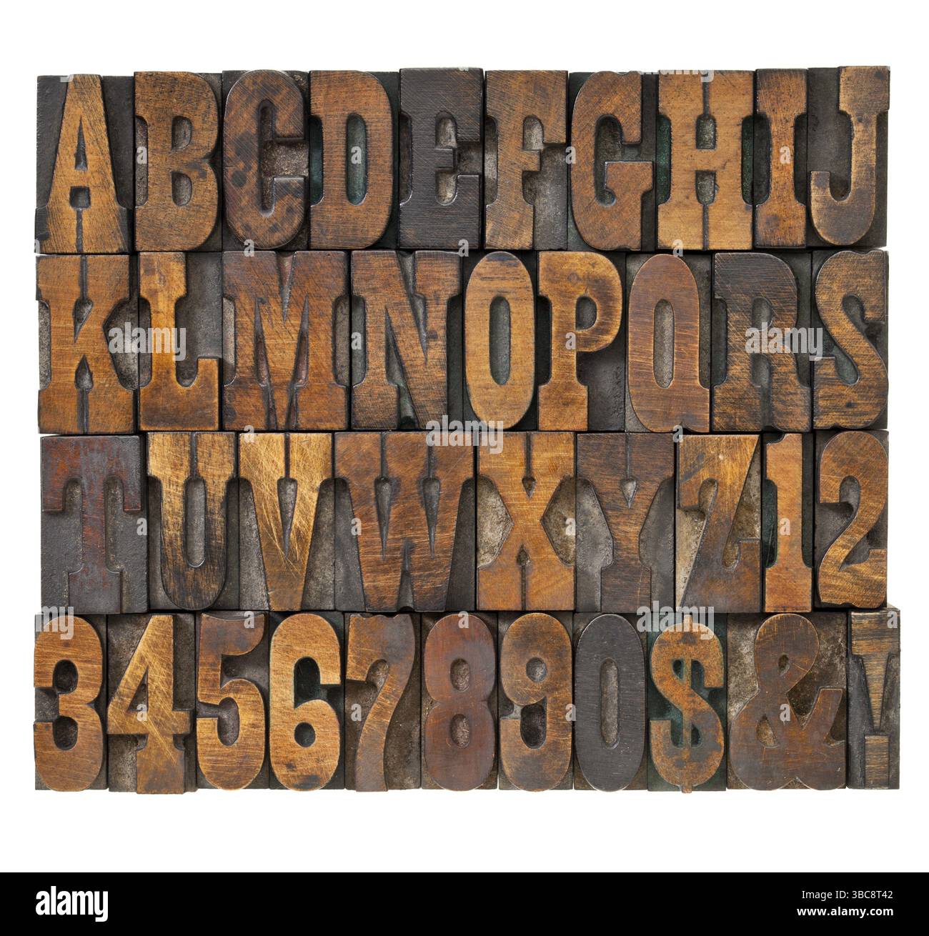 Letters and numbers in vintage letterpress wood type - alphabet in ...