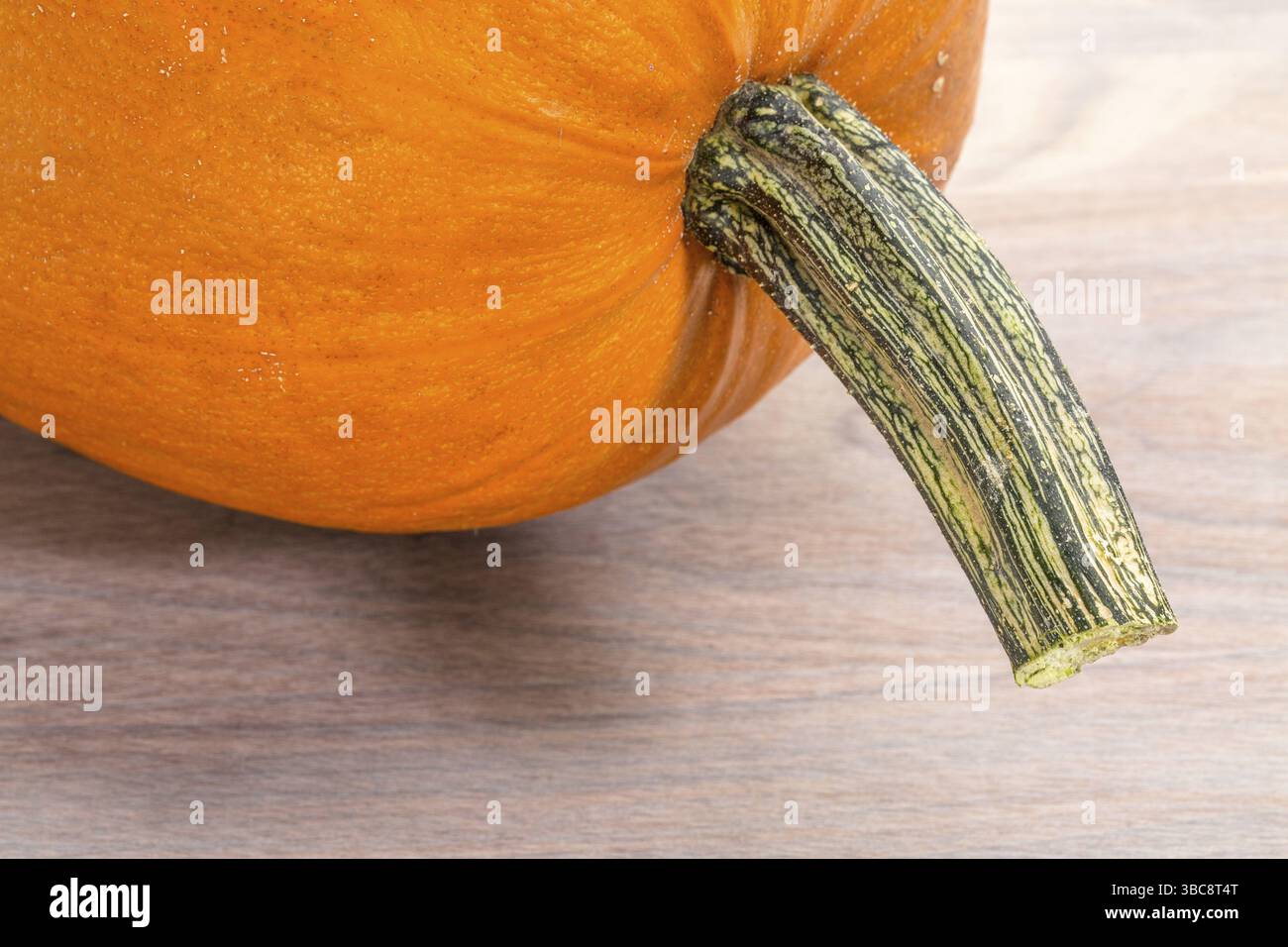 Pumpkin with a stem against grained wood Stock Photo - Alamy