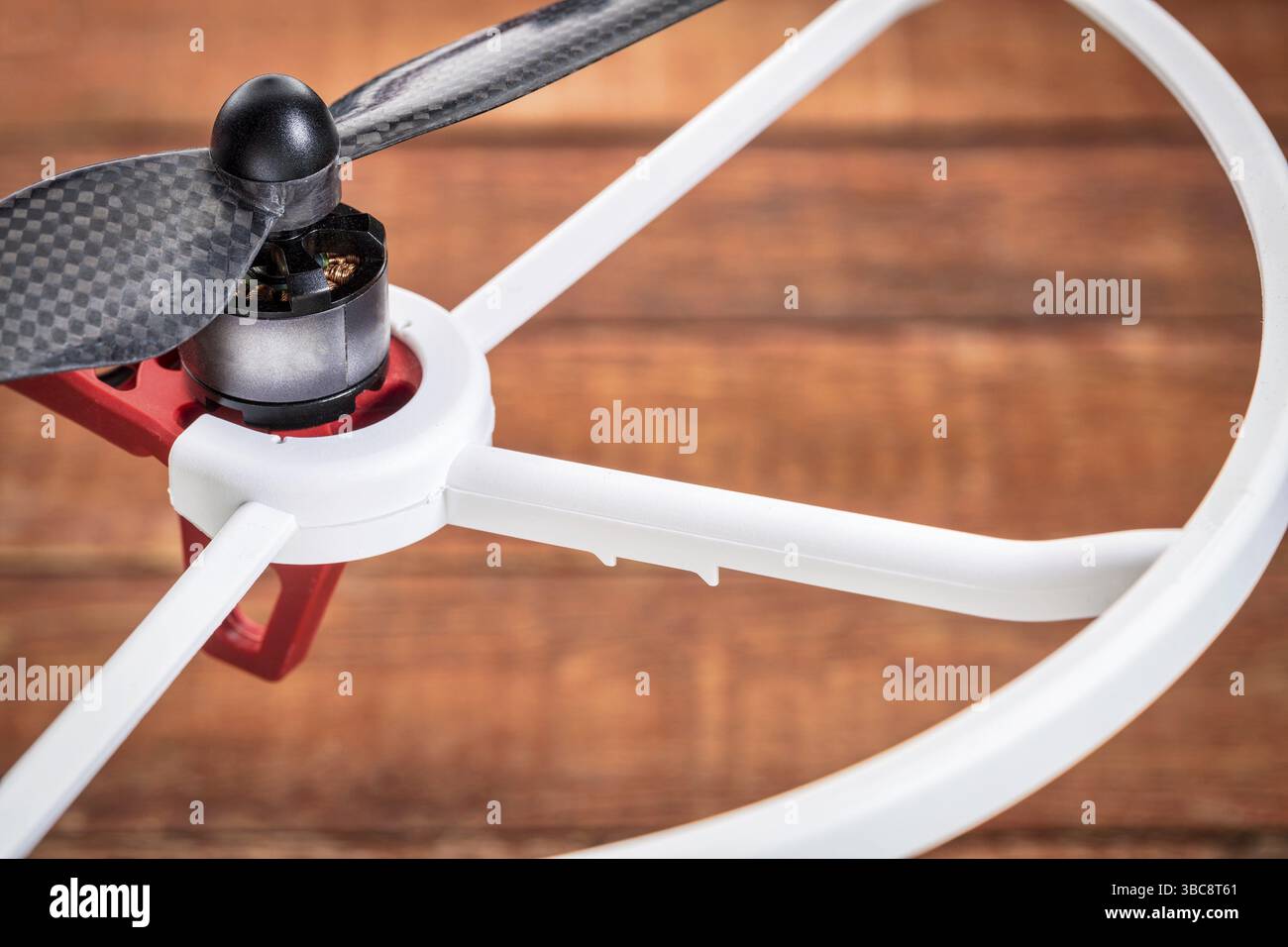 A detail of drone electric motor, carbon fiber propeller and propeller ...