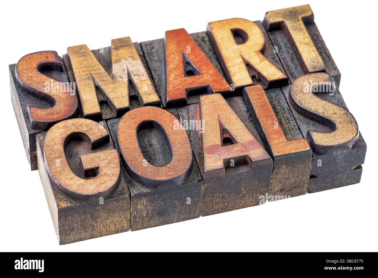 Smart goals word abstract - an isolated banner in vintage letterpress ...