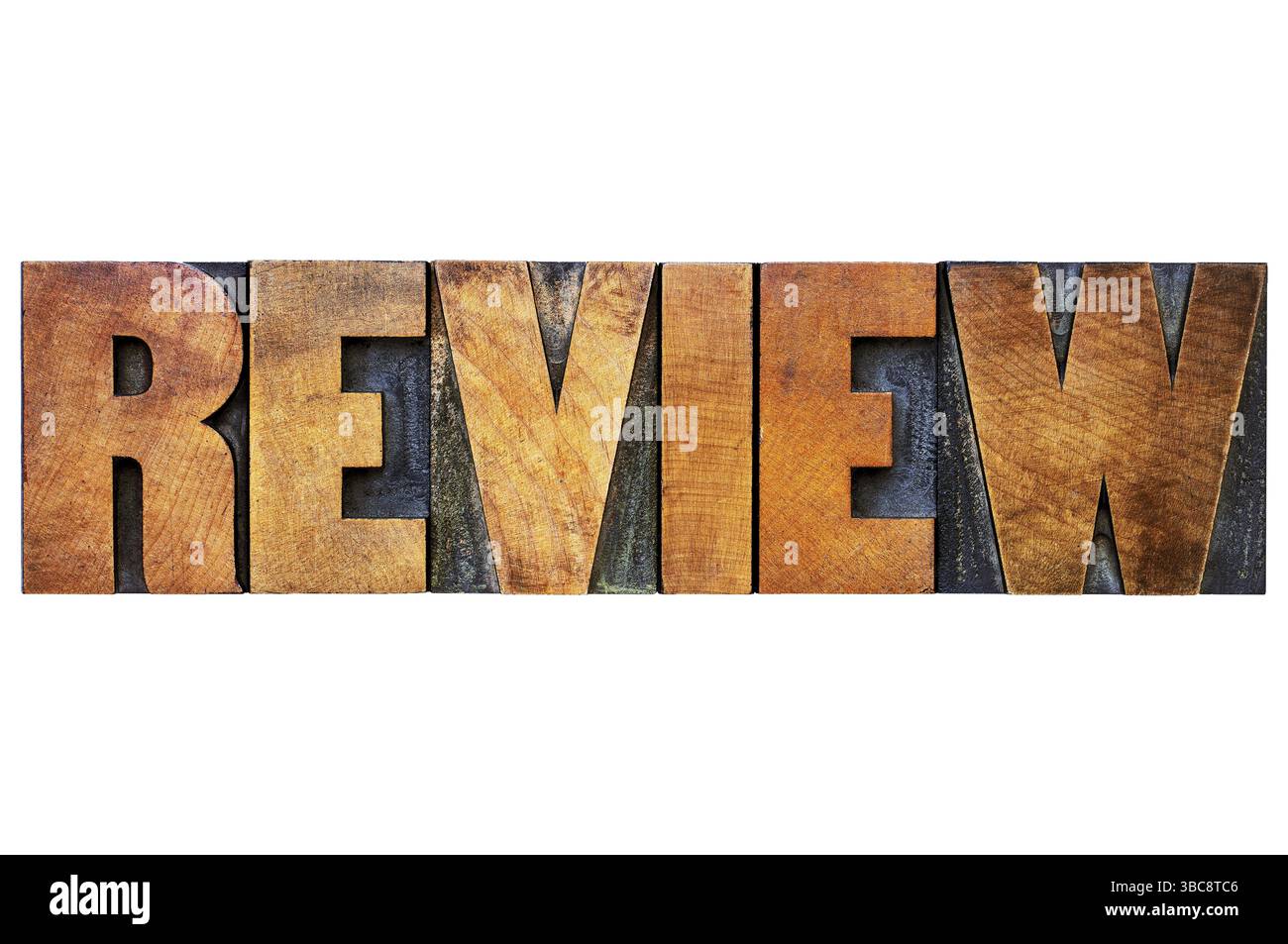 Review word - isolated text in letterpress wood type printing blocks ...