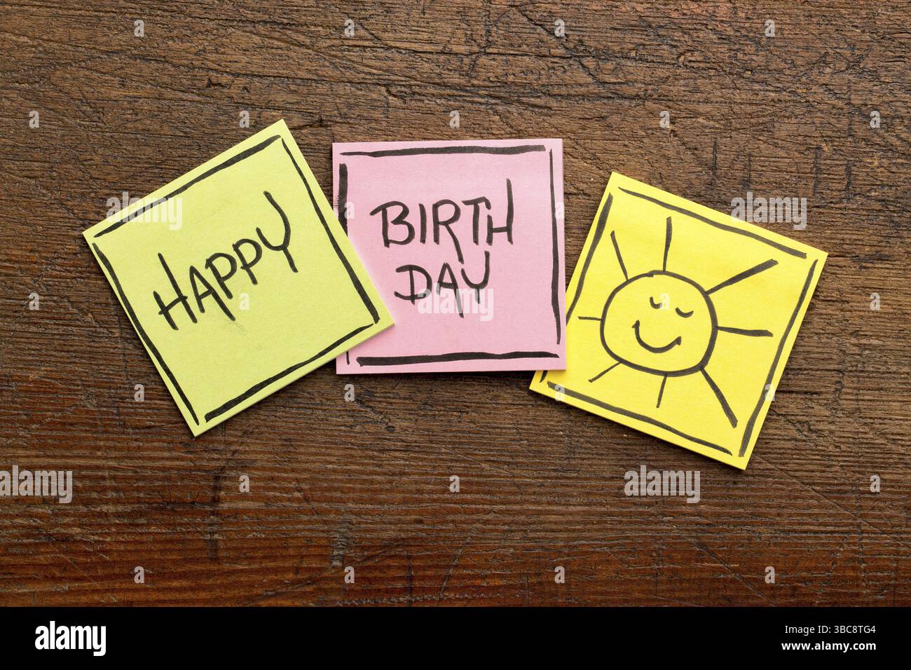 Happy Birthday greeting card or banner - handwriting on sticky notes on ...
