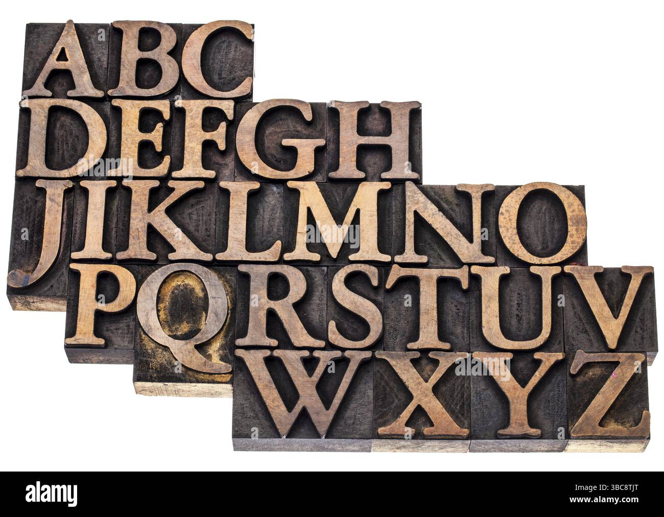 Uppercase English alphabet in vintage letterpress wood type printing ...