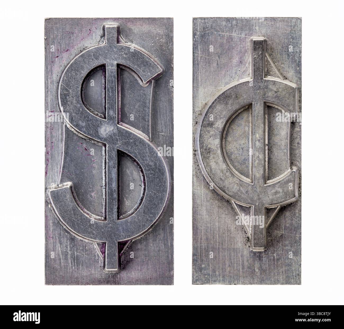 Dollar and cent -isolated symbols in vintage grunge metal letterpress ...