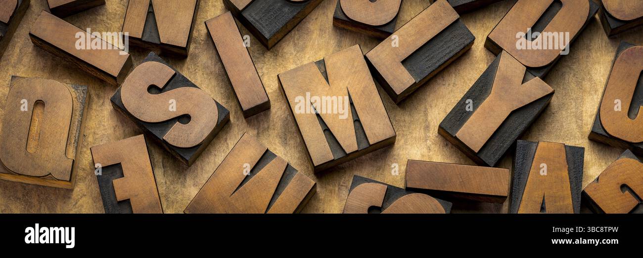 Vintage letterpress wood type printing blocks, letters on handmade bark ...