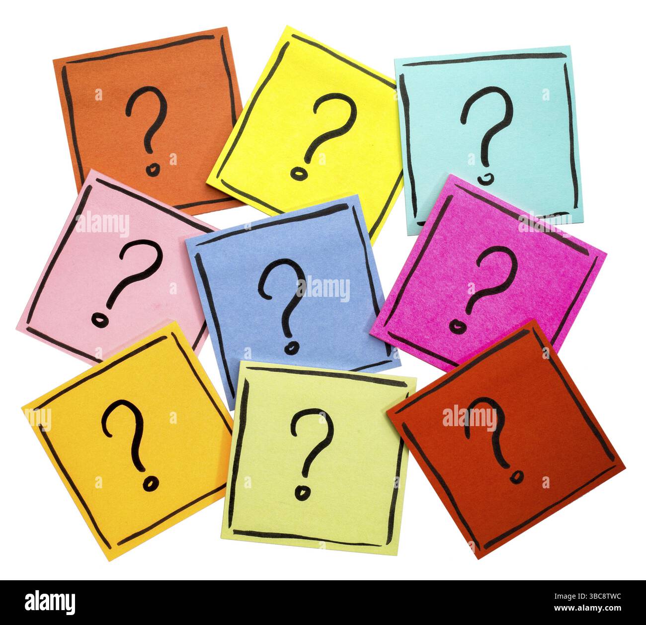 Question mark abstract - handwriting in black ink on isolated sticky ...