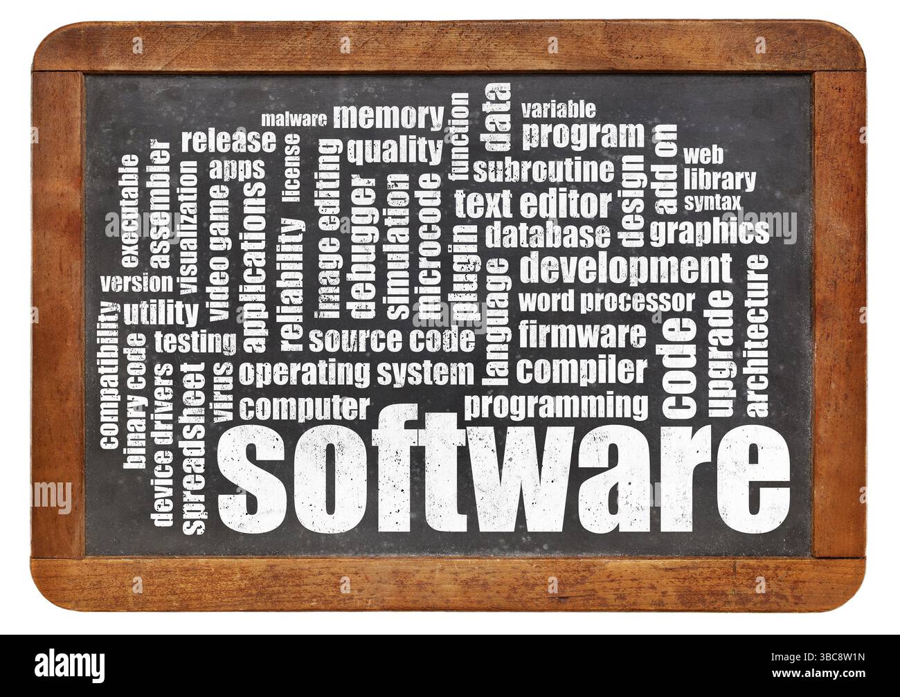 Software word cloud on a vintage slate blackboard Stock Photo - Alamy