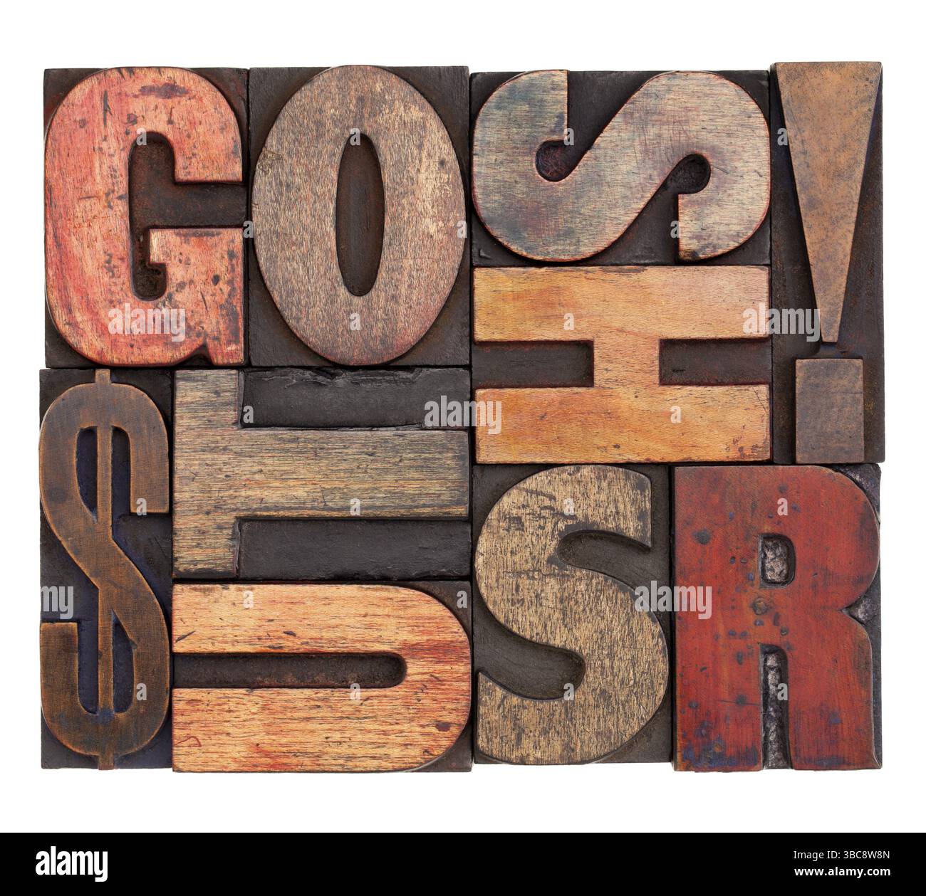 Letterpress abstract - vintage wood printing blocks with dollar sign ...