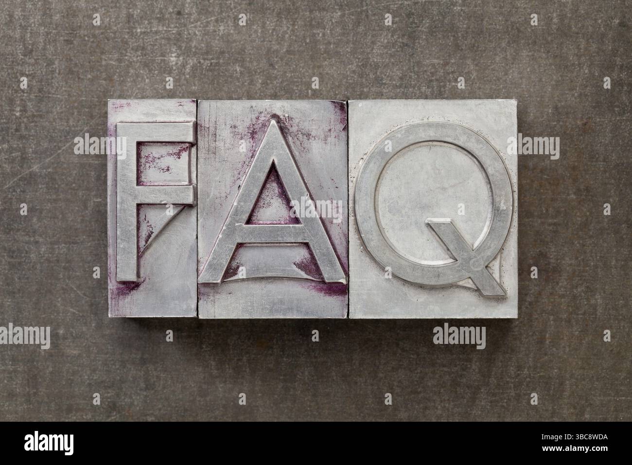FAQ (frequently asked questions) acronym - text in vintage letterpress ...