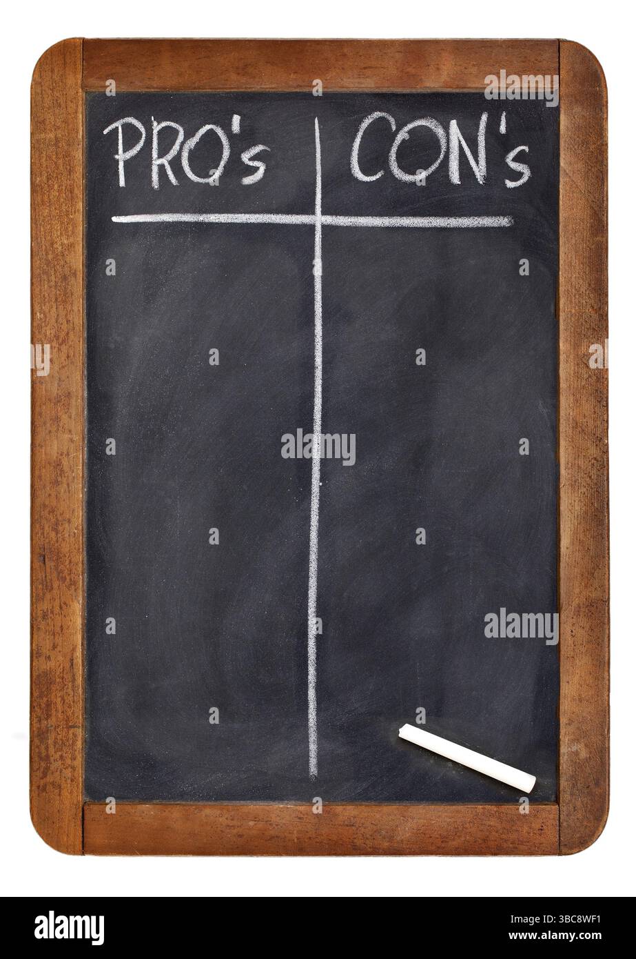 Pros and cons, blank list of pro and con arguments - white chalk ...