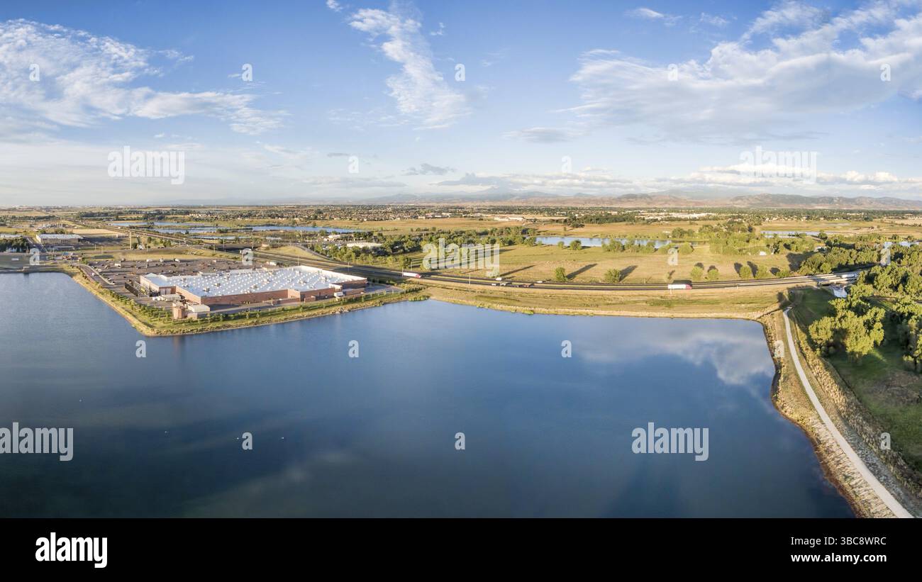 Aerial panorama of northern Colorado with a shopping mall, freeway ...