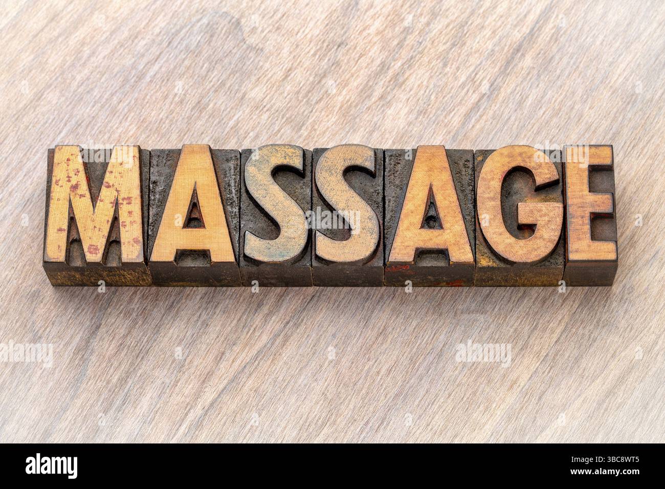 Massage - word abstract in vintage letterpress wood type blocks Stock ...