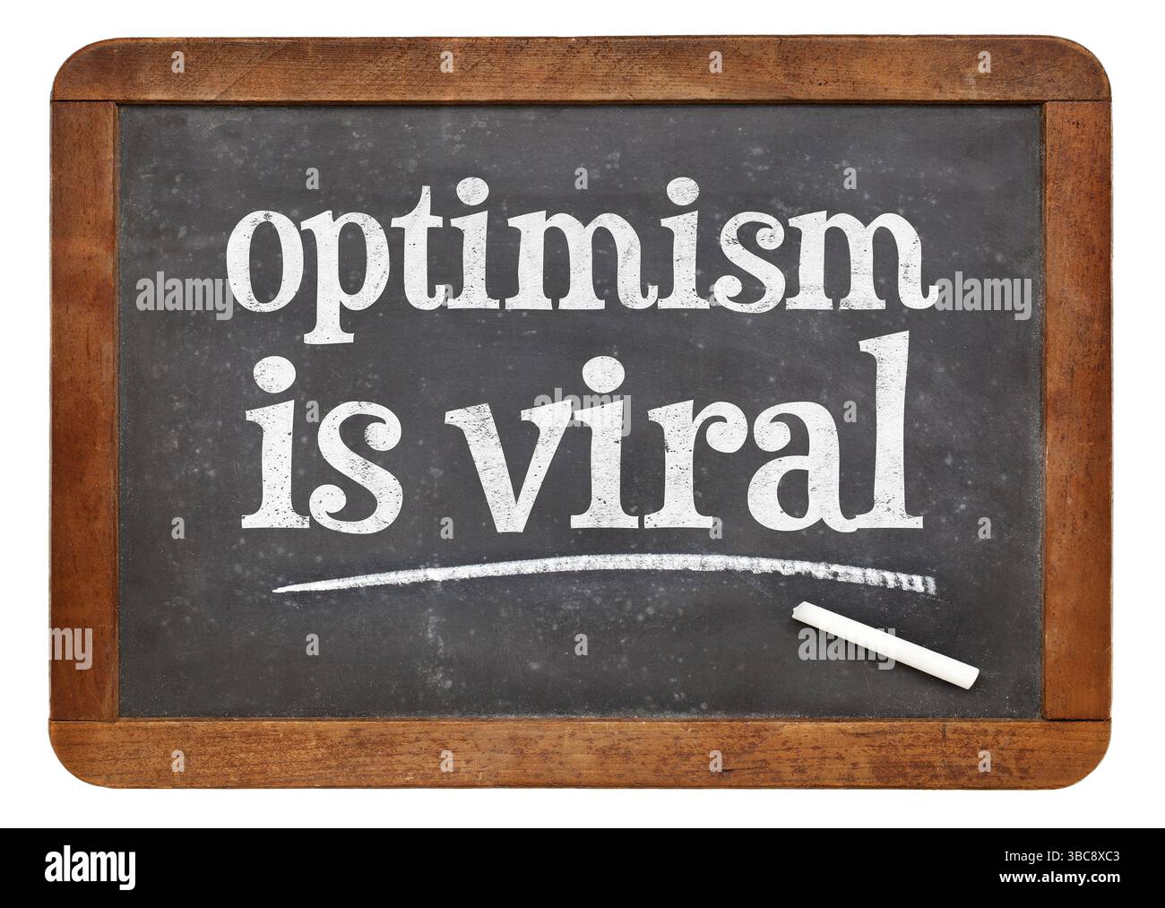 Optimism is viral - white chalk text on a vintage slate blackboard ...