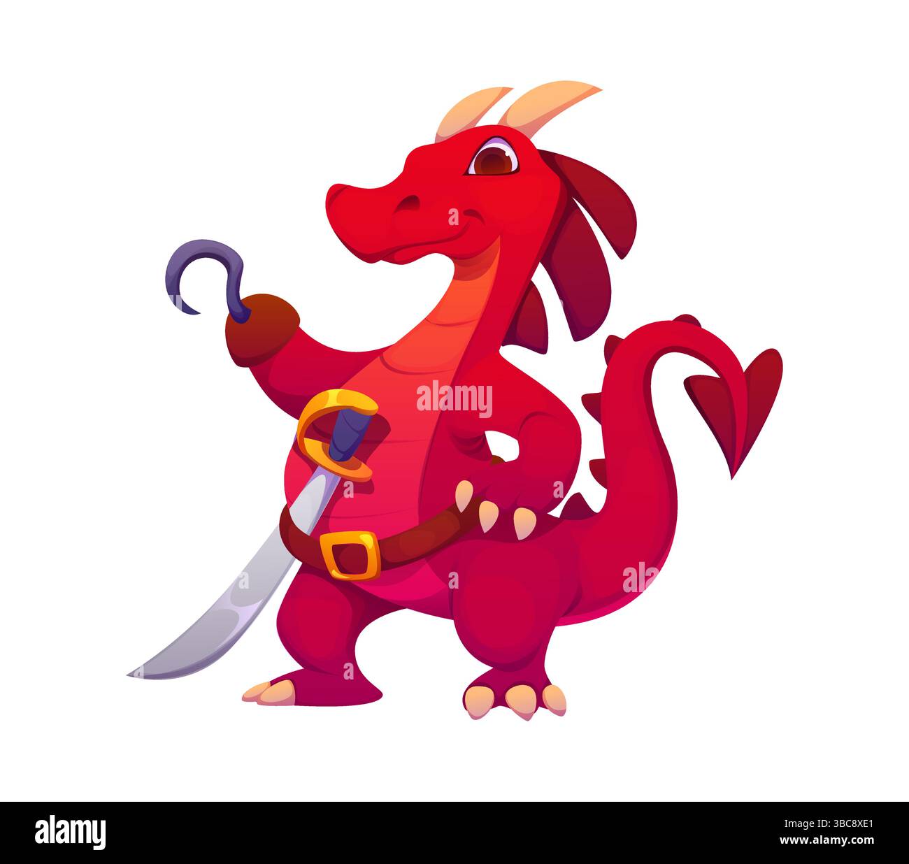 Cartoon pirate dragon character with saber and hook. Vector fantasy ...