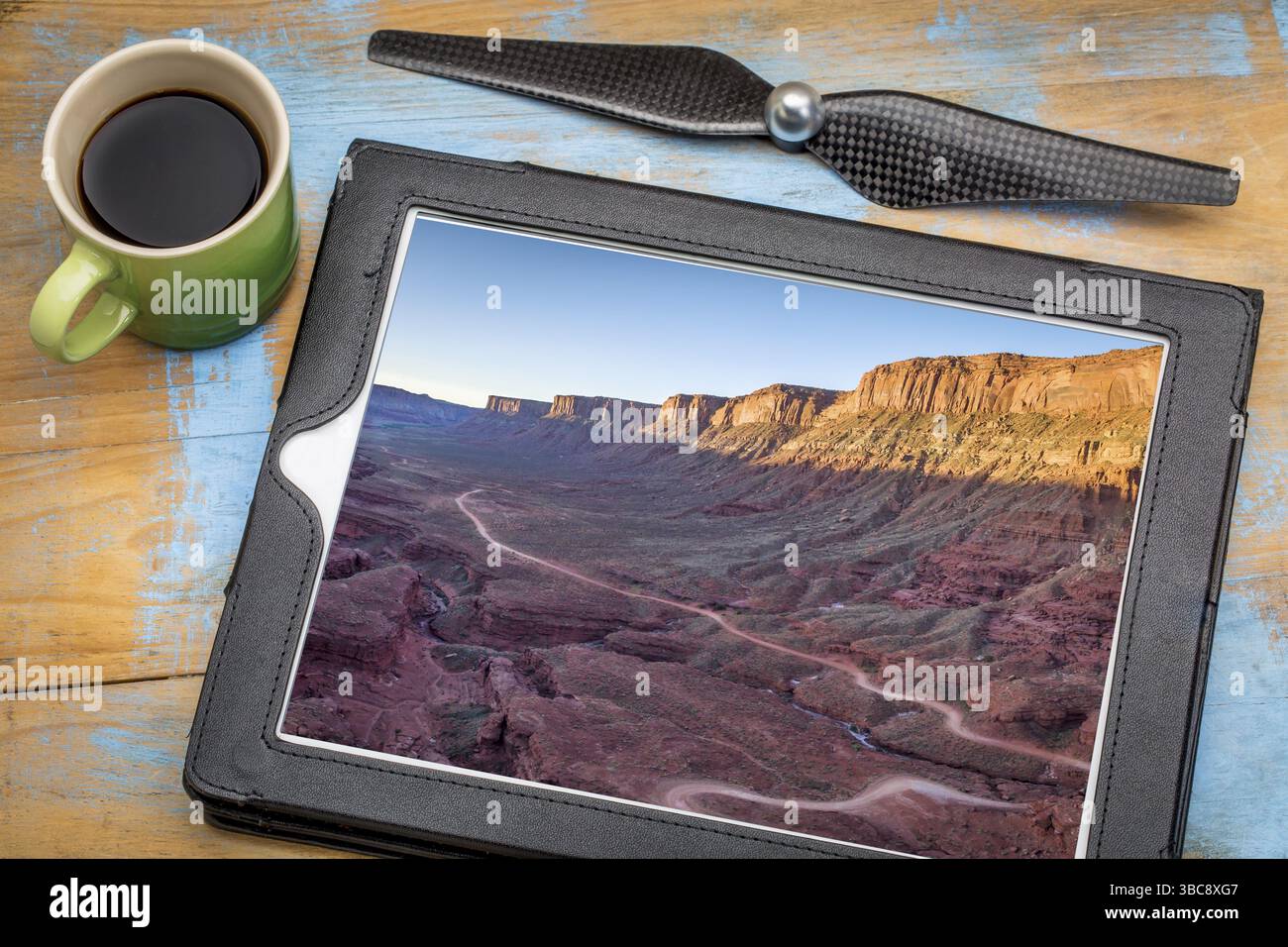 Aerial photography concept - reviewing pictures of Utah canyon ...