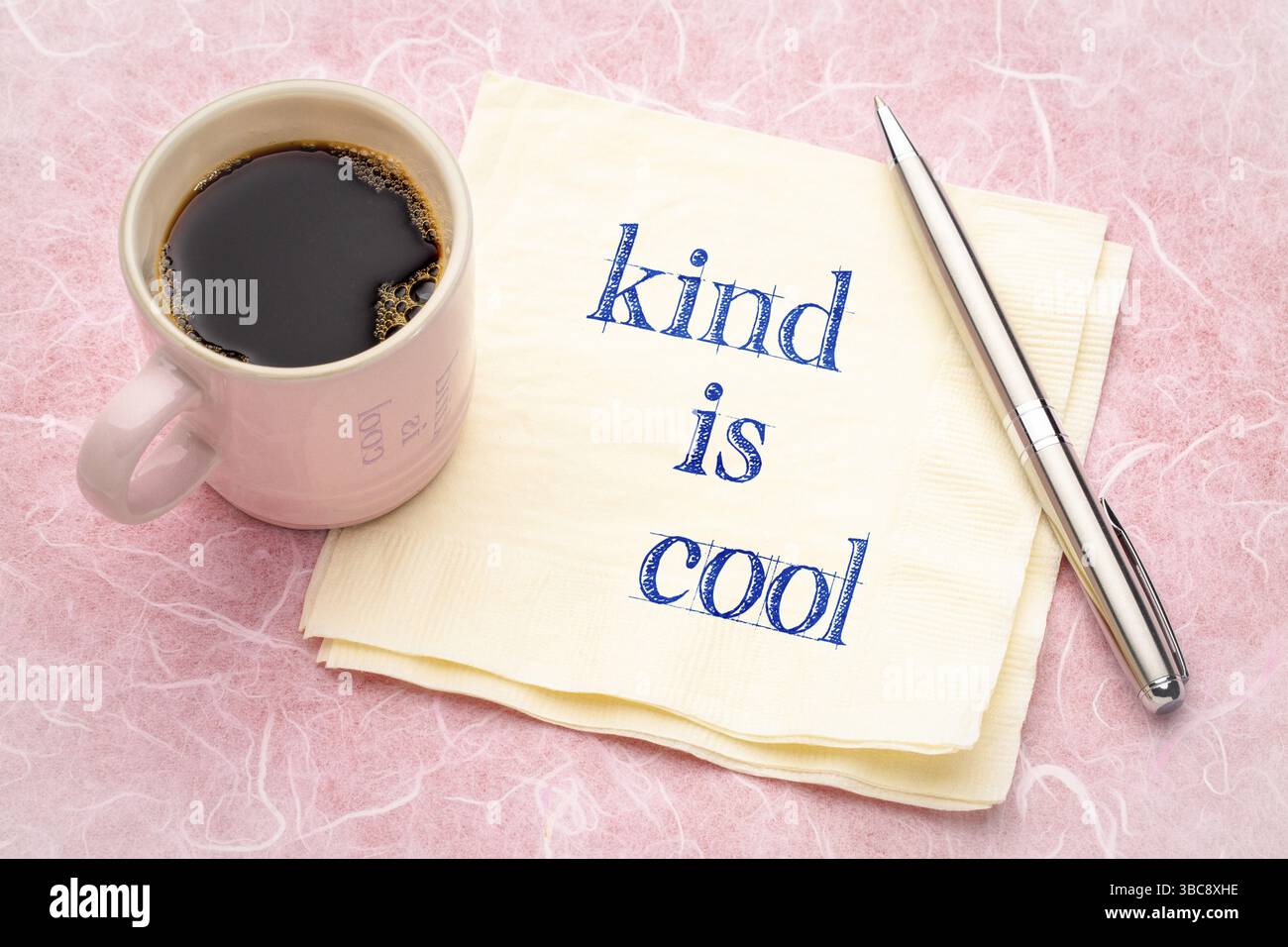 Kind is cool note - handwriting on a napkin with a cup of espresso ...