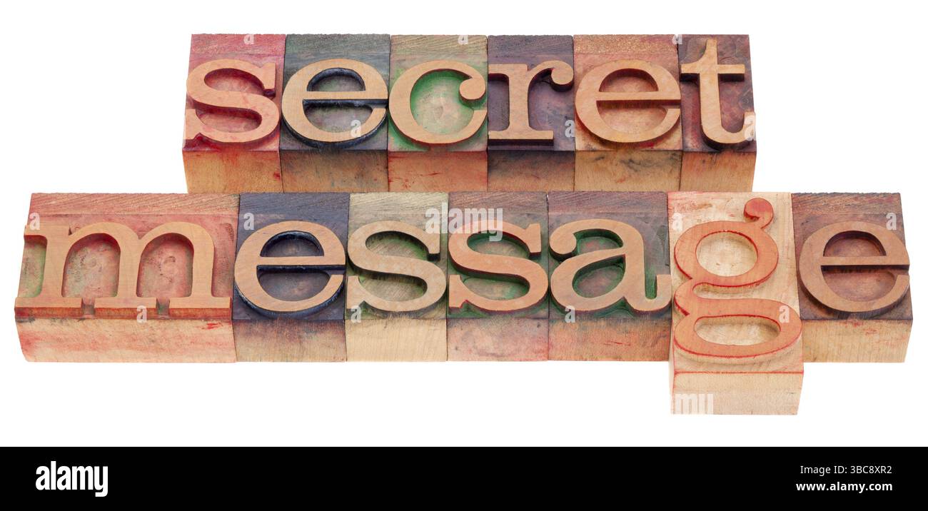 Secret message phrase in vintage wood letterpress printing blocks ...