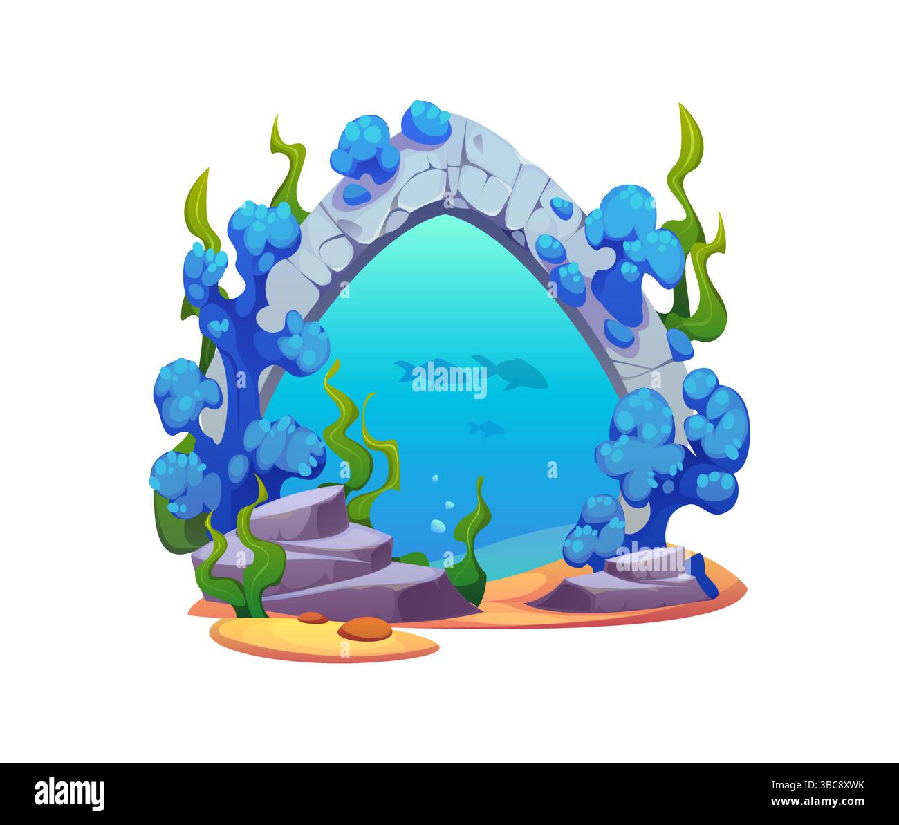 Cartoon underwater sea portal, magic door or gate, fantasy game UI ...