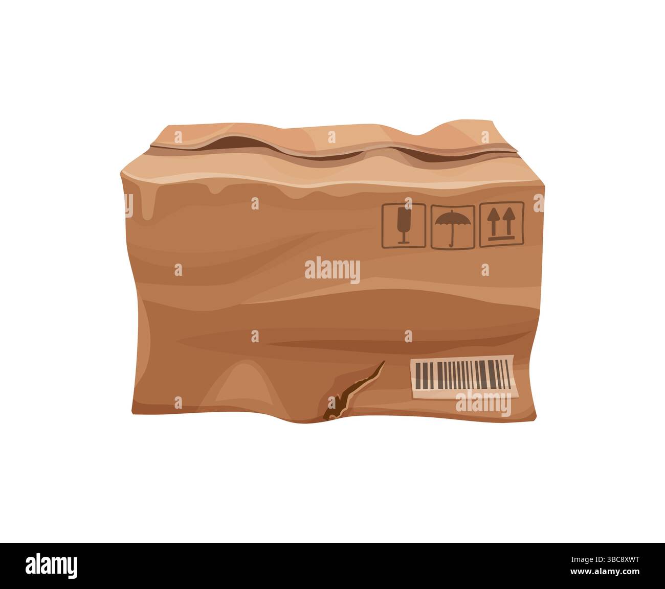 Crushed damaged and crumpled cardboard delivery box package, broken ...