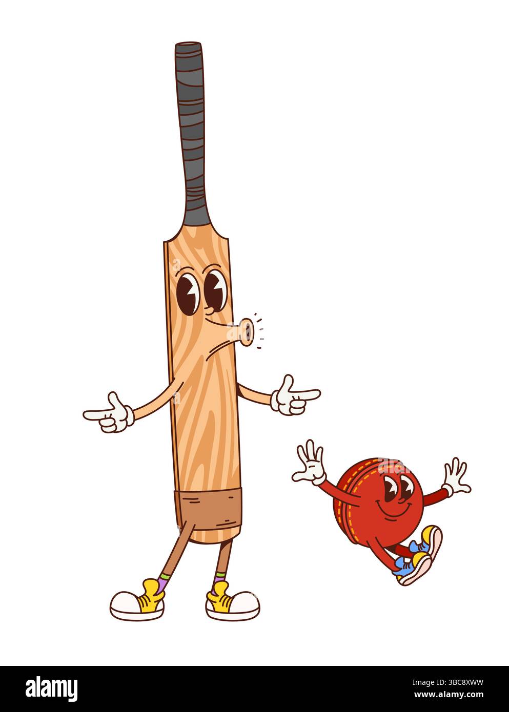 Cricket sport game groovy funny character. Game championship cheerful ...