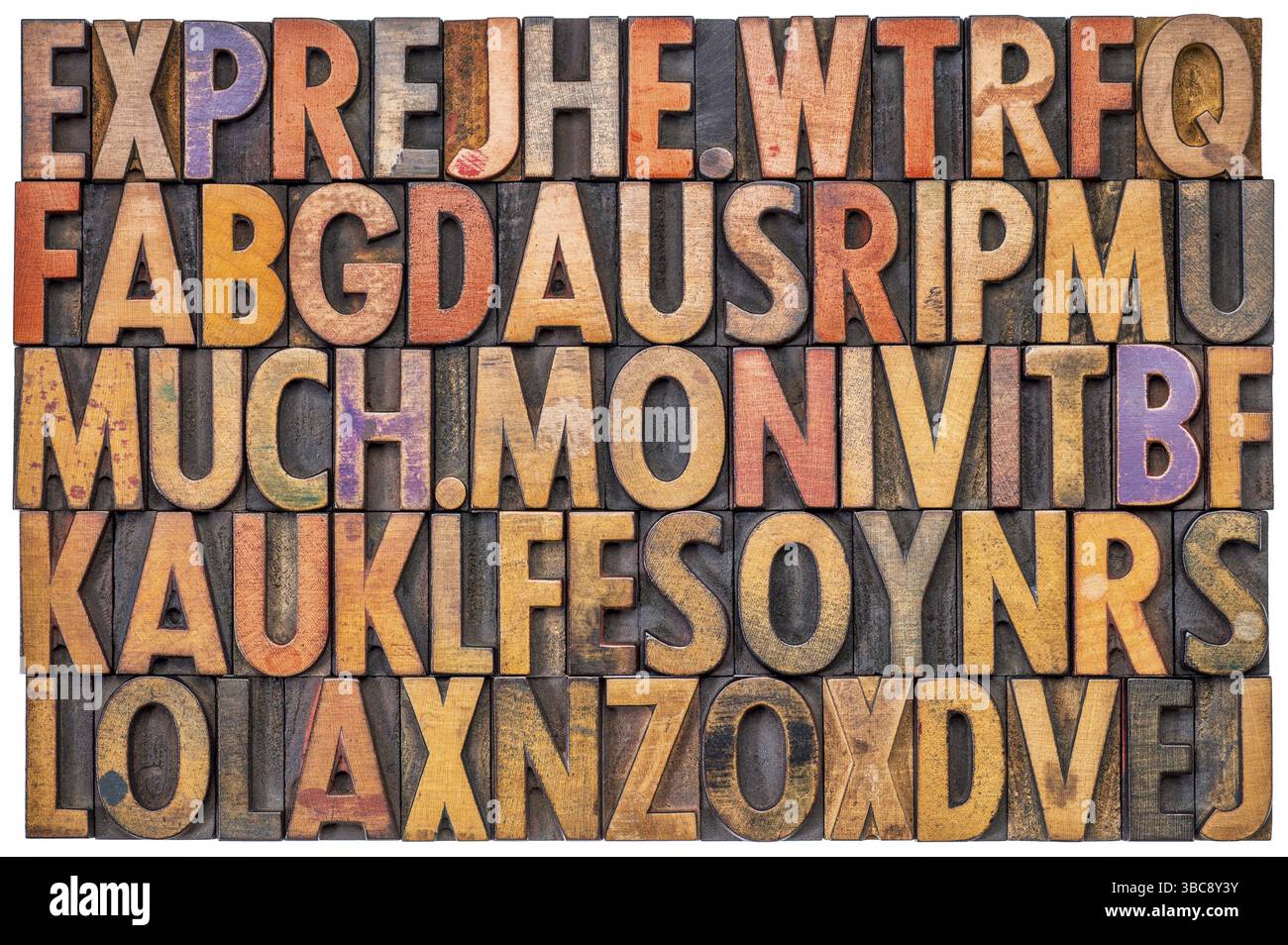 Alphabet abstract in antique letterpress wood type printing blocks ...
