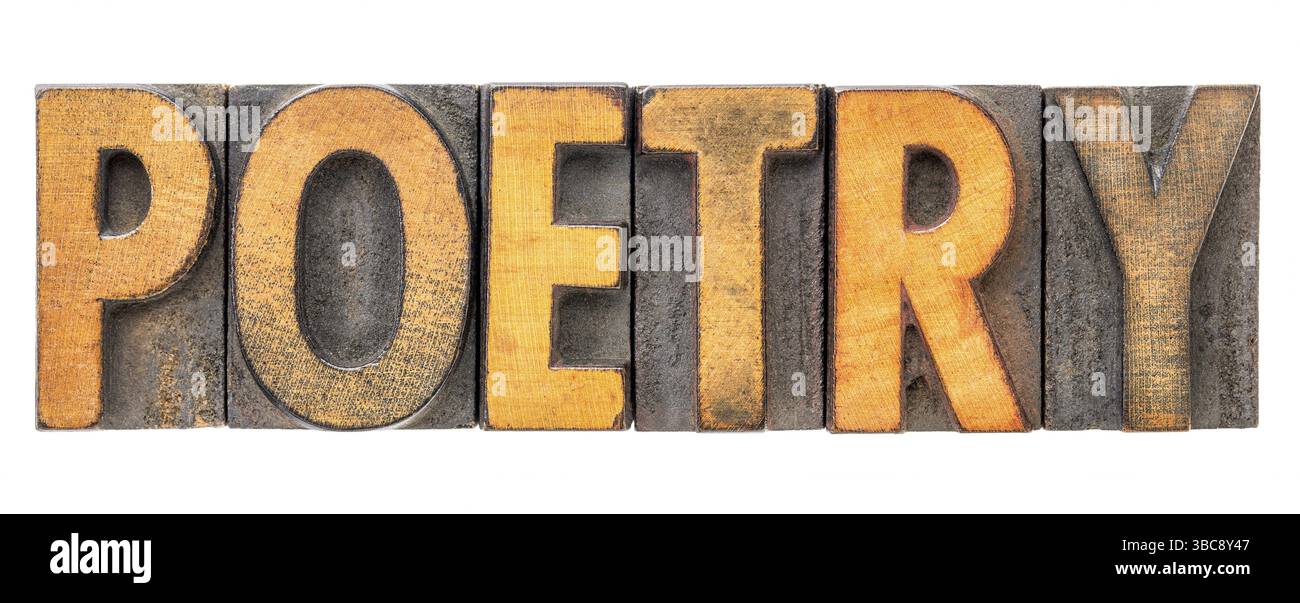 Poetry word abstract - isolated text in vintage letterpress wood type ...