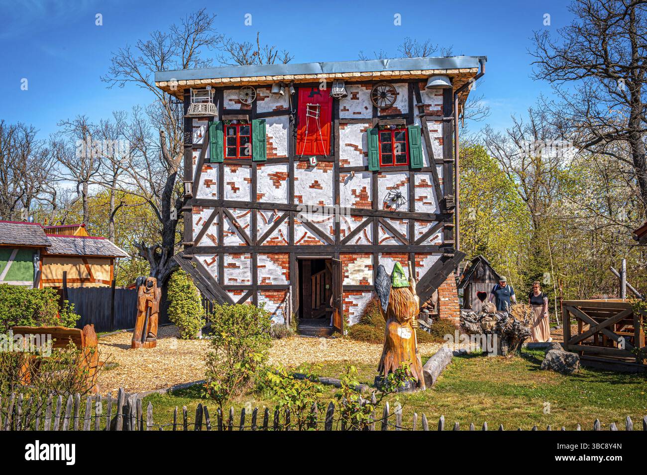An upside-down house on the Hexentanzplatz in Thale, Hexentanzplatz, Thale, Saxony-Anhalt ...