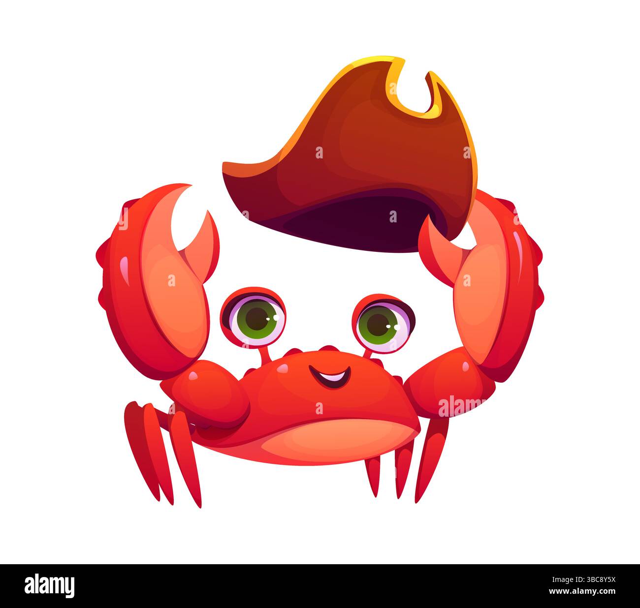 Cartoon crab animal pirate and corsair character holding tricorn ...