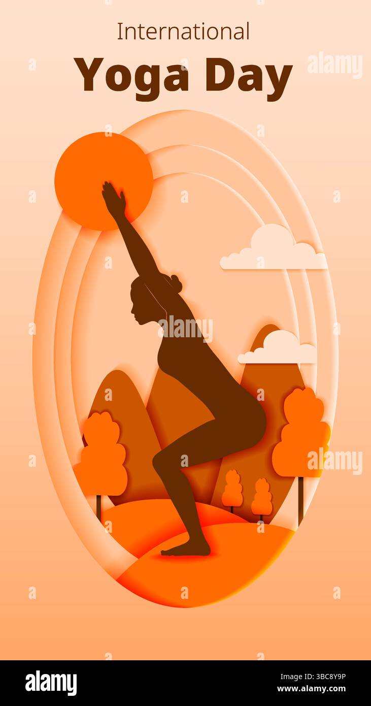 International Yoga Day. Vertical template. Utkatasana or Chair pose ...
