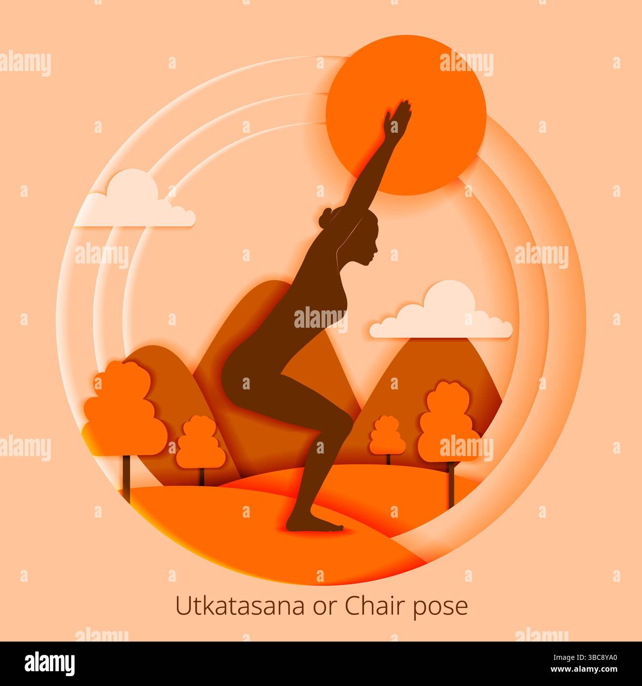 International Yoga Day. Utkatasana or Chair pose. Paper cut design ...