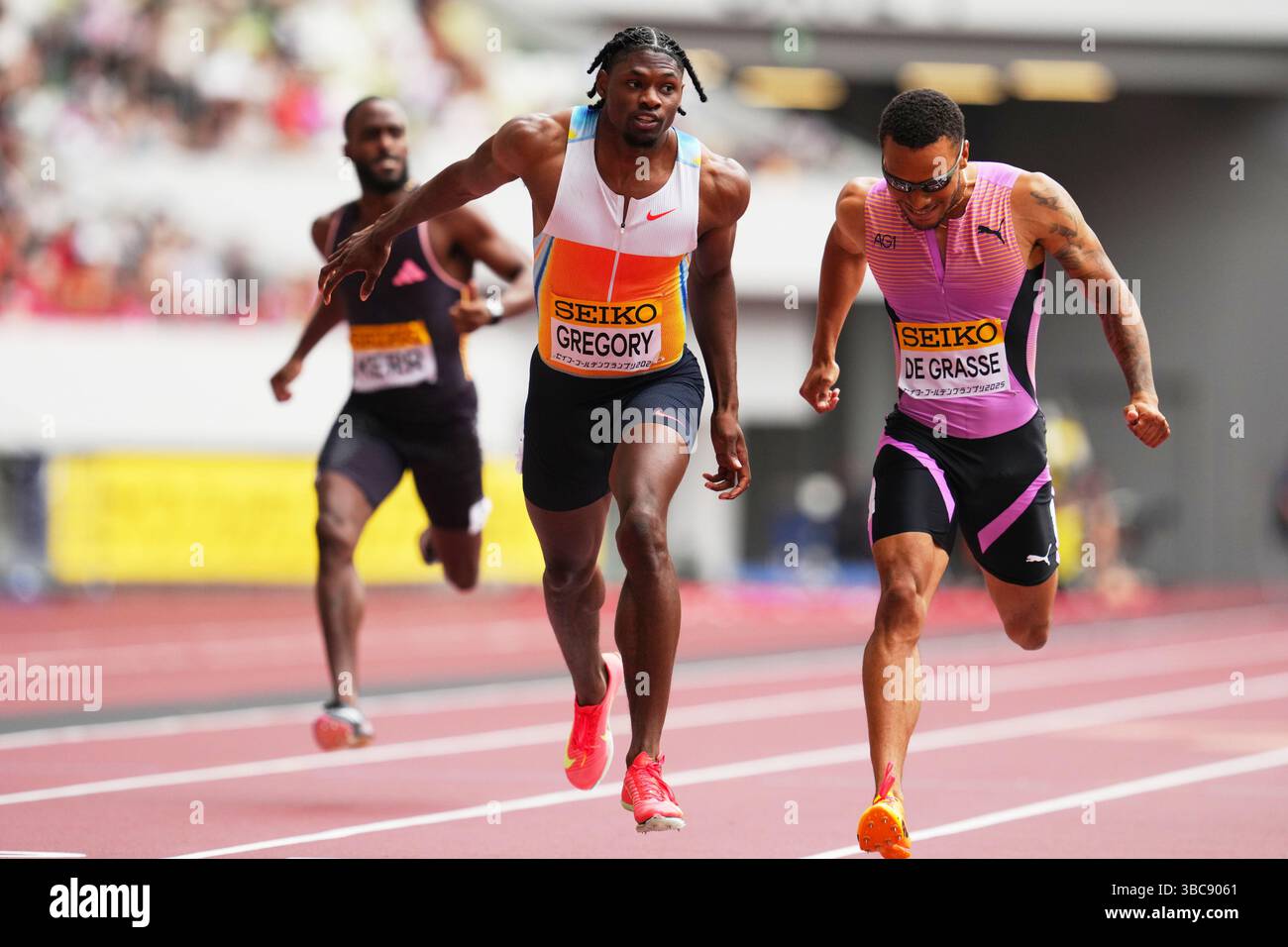 Tokyo, Japan. 18th May, 2025. (L-R) Robert Gregory (USA), Andre De Grasse (CAN) Athletics ...