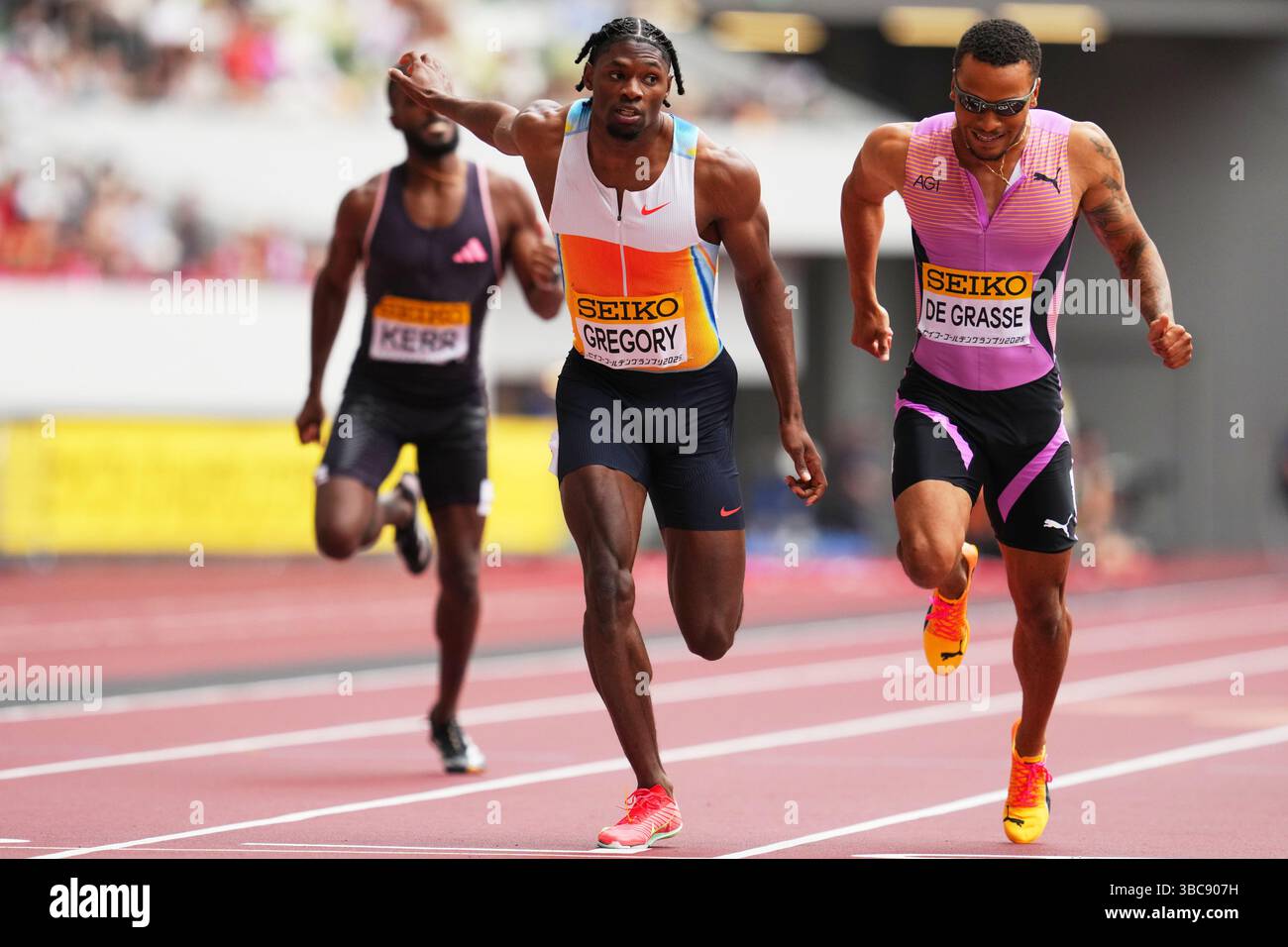 Tokyo, Japan. 18th May, 2025. (L-R) Robert Gregory (USA), Andre De Grasse (CAN) Athletics ...