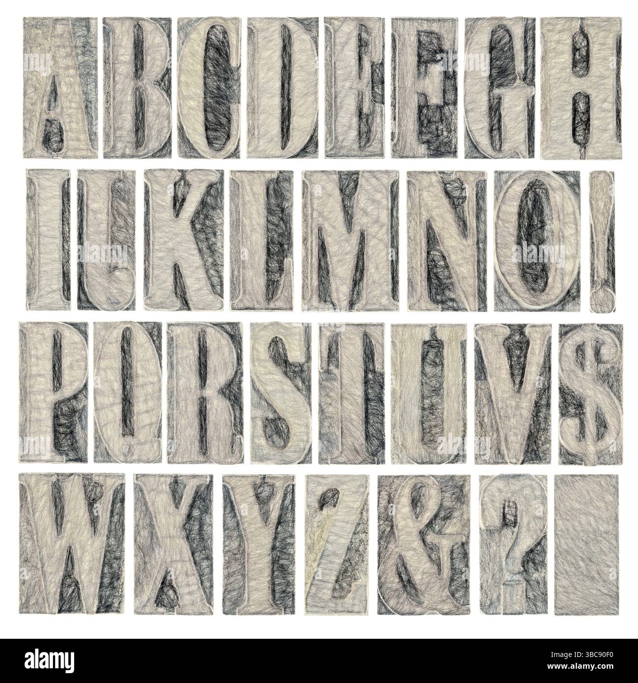 Alphabet in modern letterpress wood type printing blocks, a collage of ...