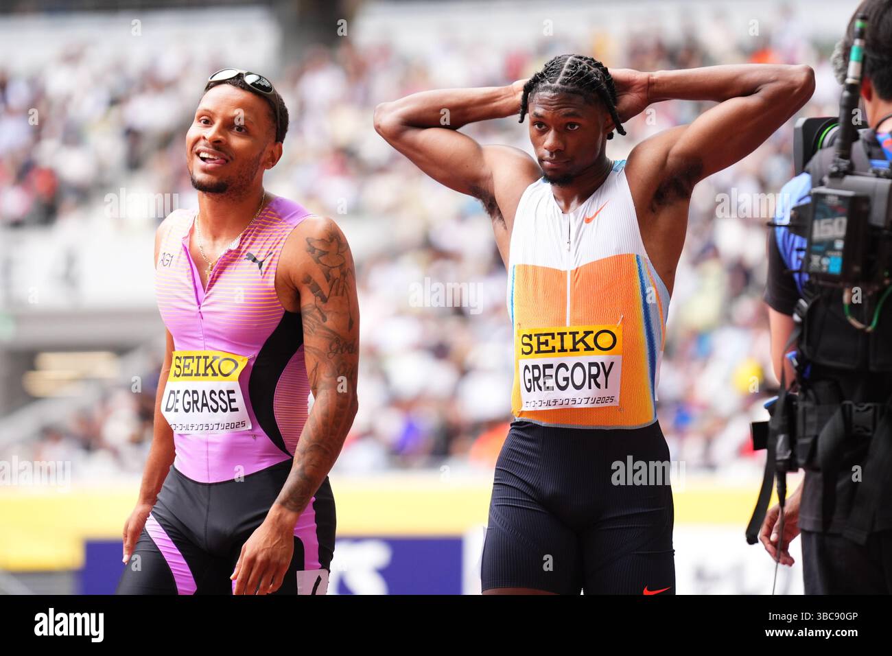 Tokyo, Japan. 18th May, 2025. (L-R) Andre De Grasse (CAN), Robert Gregory (USA) Athletics ...