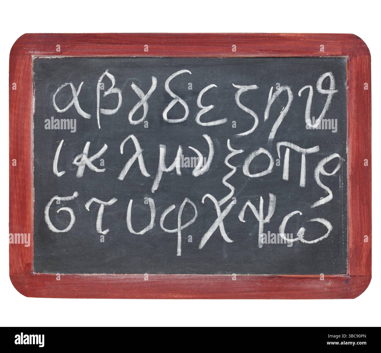 Greek alphabet from alpha to omega - white chalk handwriting on a small ...