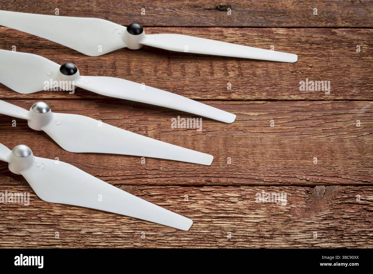 A set of plastic, flexible propellers for a small drone (quadcopter ...