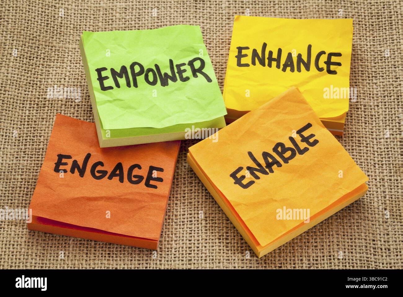 Empower, enhance, enable and engage - business motivation concept ...