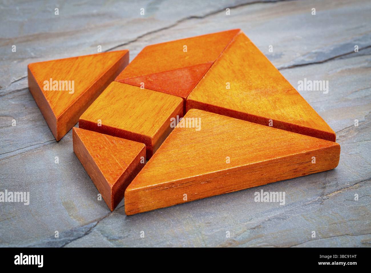 Seven tangram wooden pieces, a traditional Chinese puzzle game, slate ...