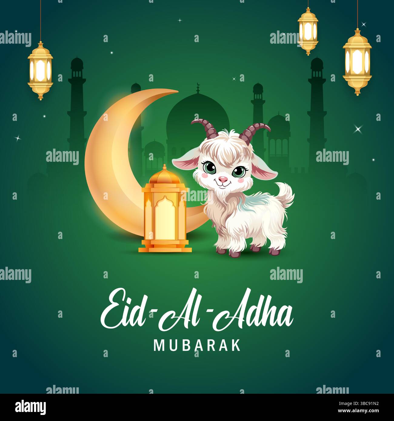Sheep wishing Eid ul Adha Happy Bakra Id holy festival of Islam Muslim ...