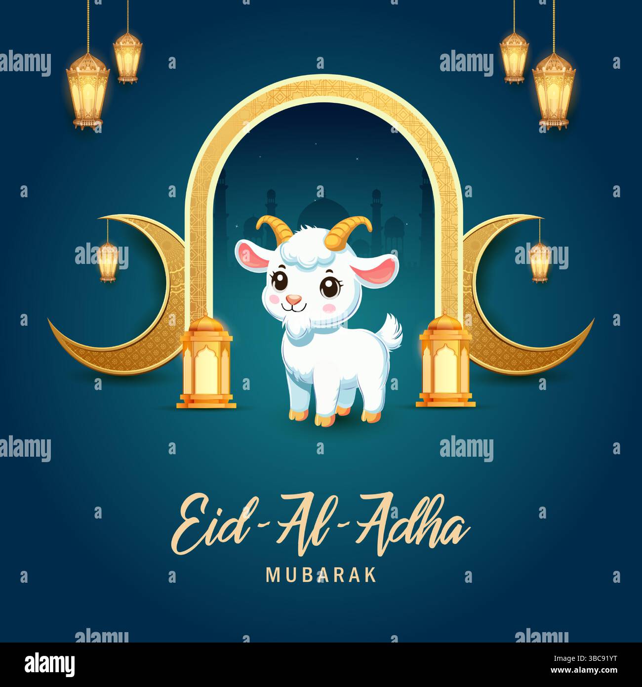 Sheep wishing Eid ul Adha Happy Bakra Id holy festival of Islam Muslim ...