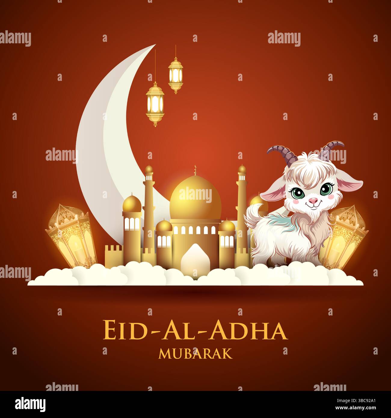 Sheep wishing Eid ul Adha Happy Bakra Id holy festival of Islam Muslim ...